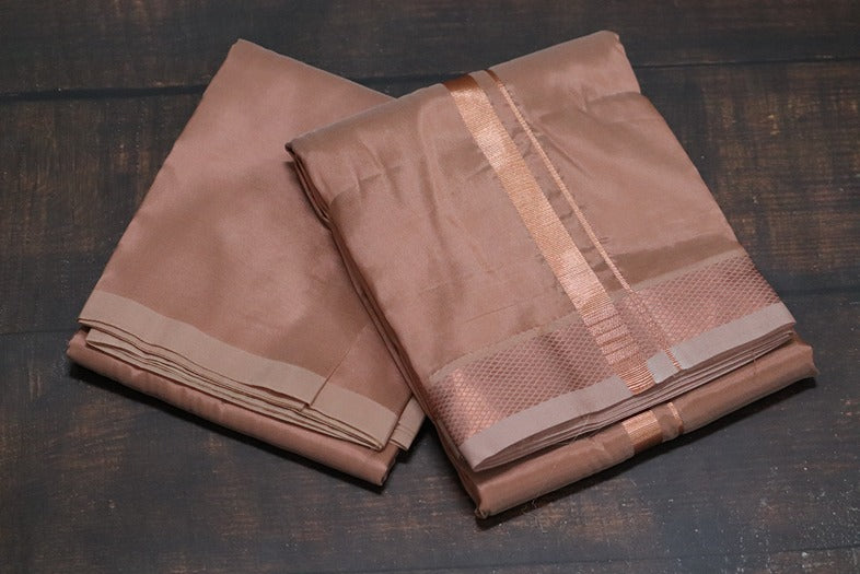 Artsilk RoseGold Combo Set(Shirt Fabric+Dhoti) with Copper Border ...