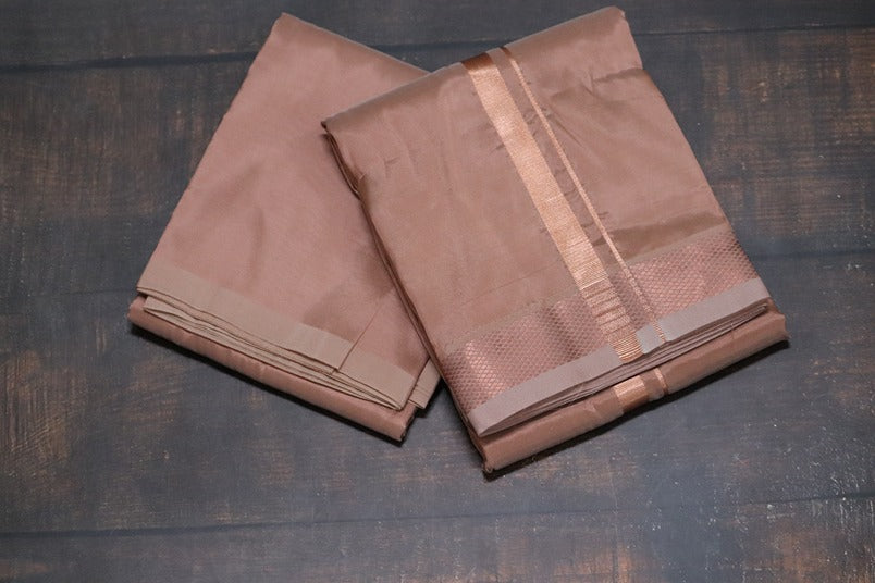 Artsilk RoseGold Combo Set(Shirt Fabric+Dhoti) with Copper Border ...