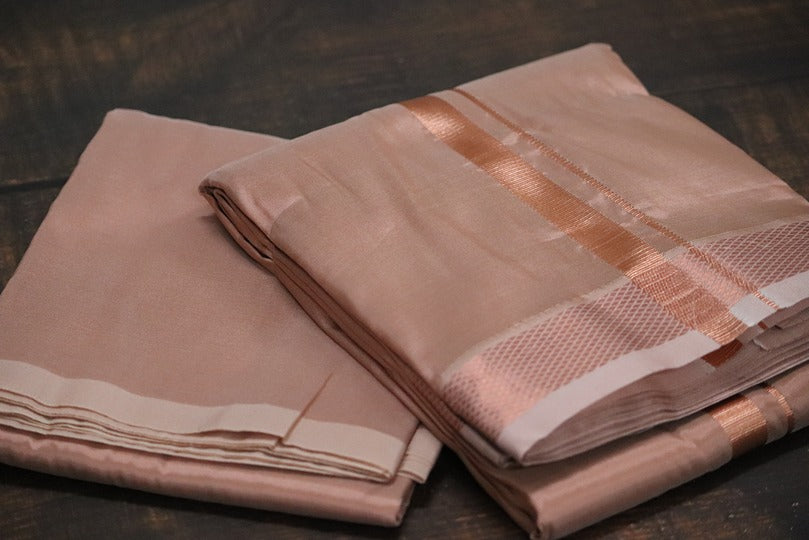 Artsilk RoseGold Combo Set(Shirt Fabric+Dhoti) with Copper Border ...