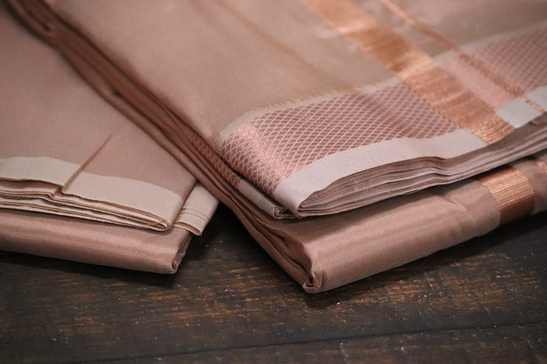 Artsilk RoseGold Combo Set(Shirt Fabric+Dhoti) with Copper Border ...